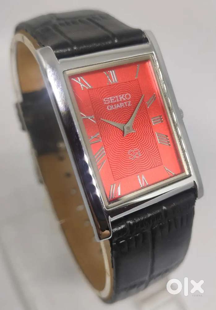 SEIKO SLIM SQ QUARTZ TANK RED DIAL RECTANGULAR JAPAN MADE WRIST WATCH ...