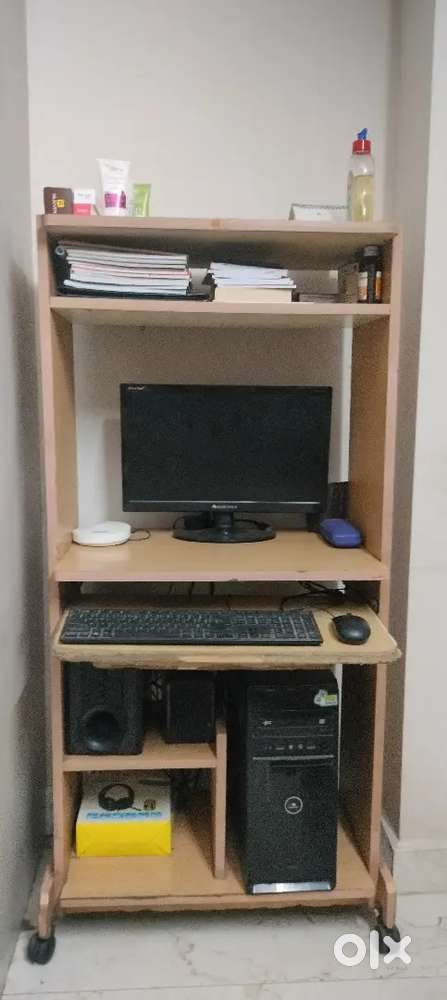 Compact wooden computer Table with built-in shelf & wheels - Other ...