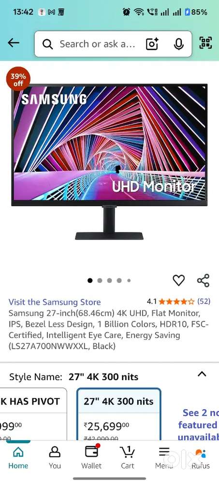 Samsung 27 inch 4k UHD Monitor Just Unboxed With all packaging Jus ...