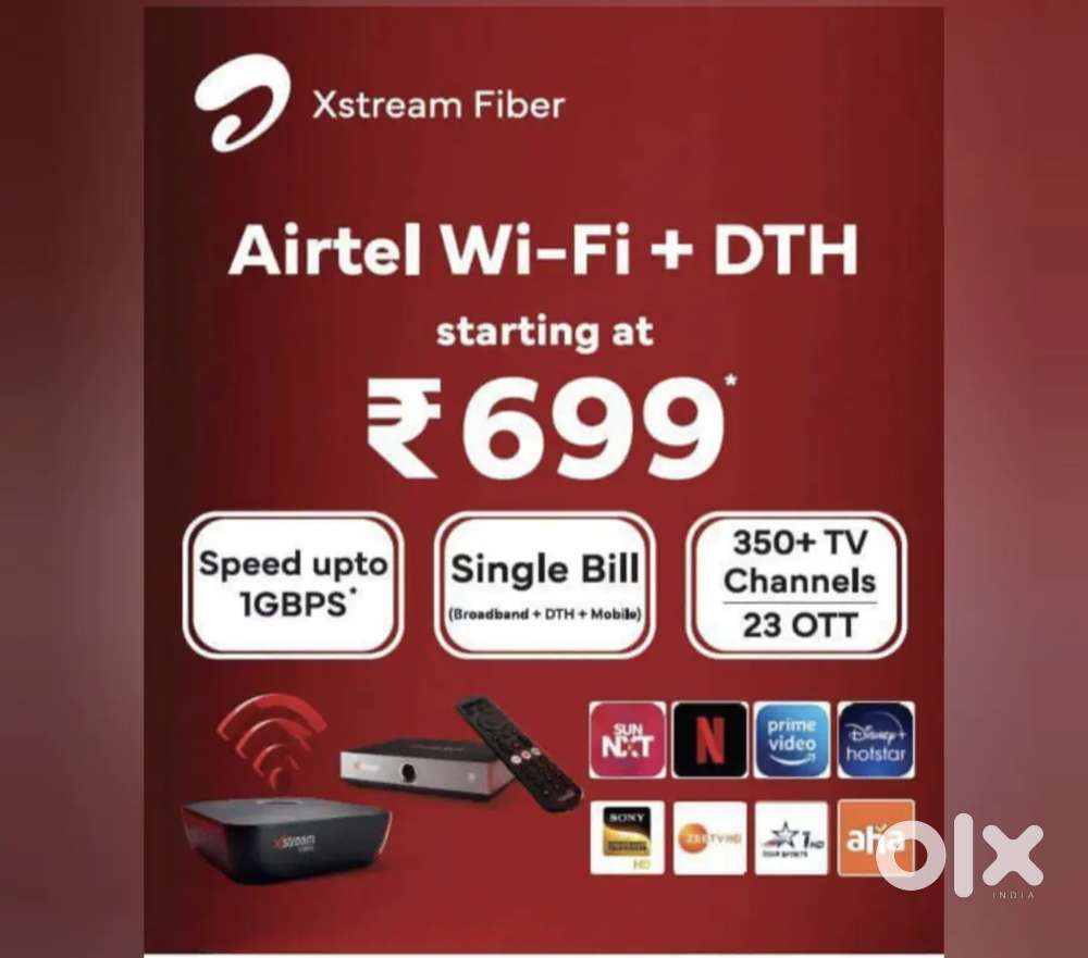 AIRTEL FIBER WIRED INTERNET WIFI MODERM CONNECTION SIMCARD DTH DONGL ...