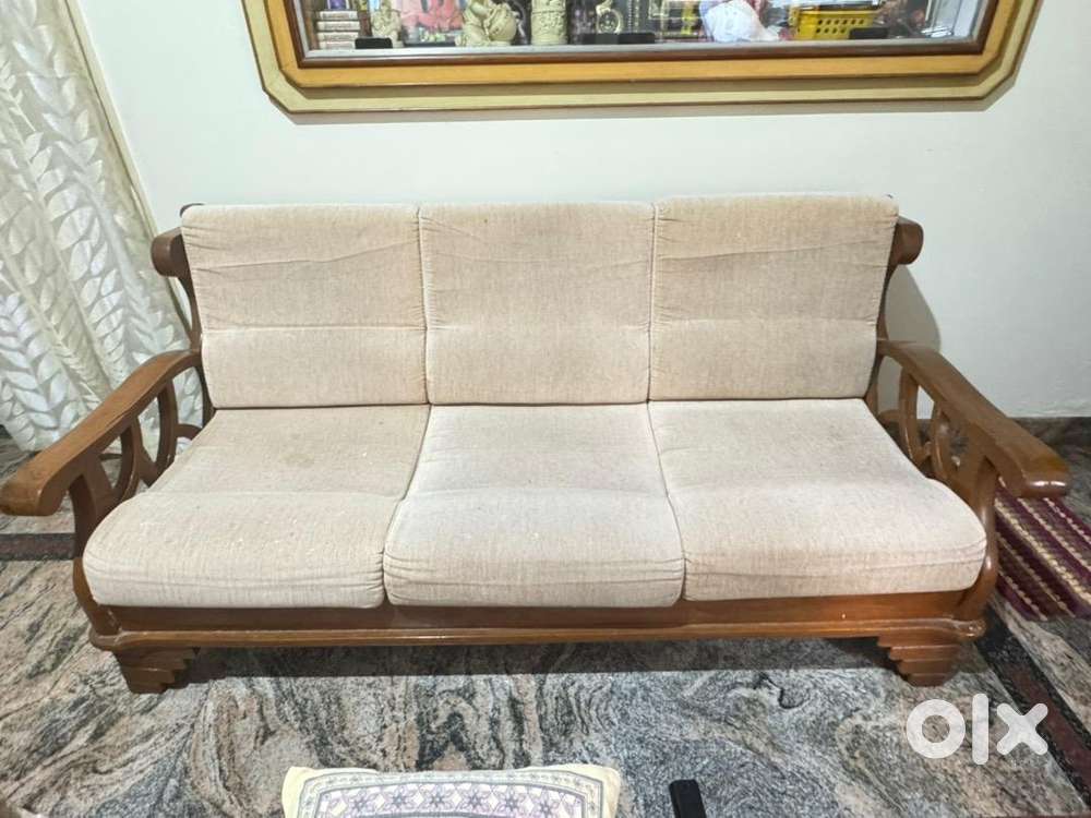 Three piece polished teak wood sofa set (3 + 1 + 1 seater) - Sofa & Dining - 1794116652