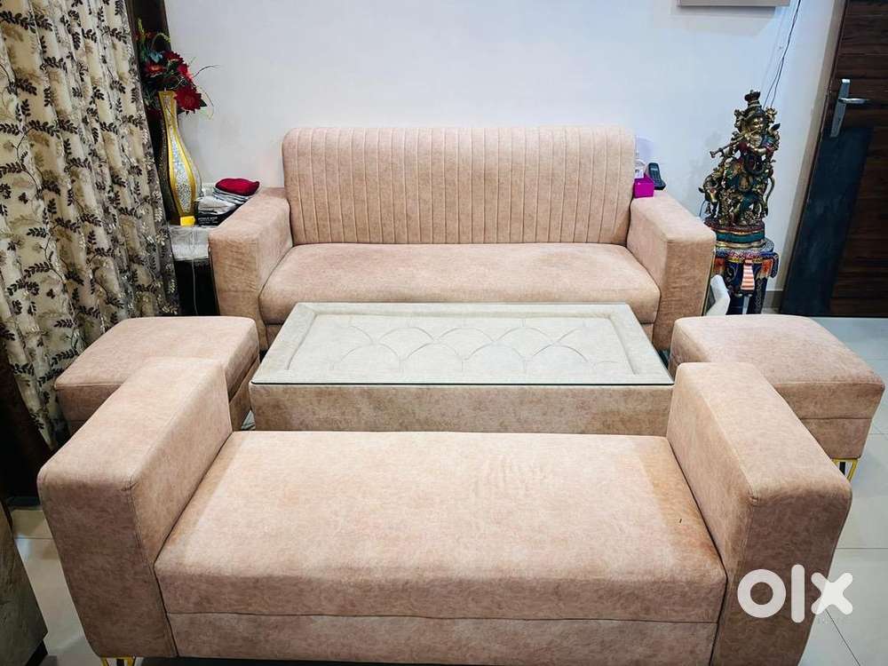 7 seater full sofa set with centertable with mirror & 2 puffy - Sofa ...