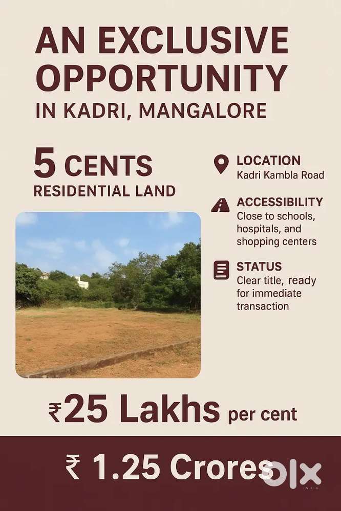 5 cents of premium residential land for sale at Kadri Kambla Road ...