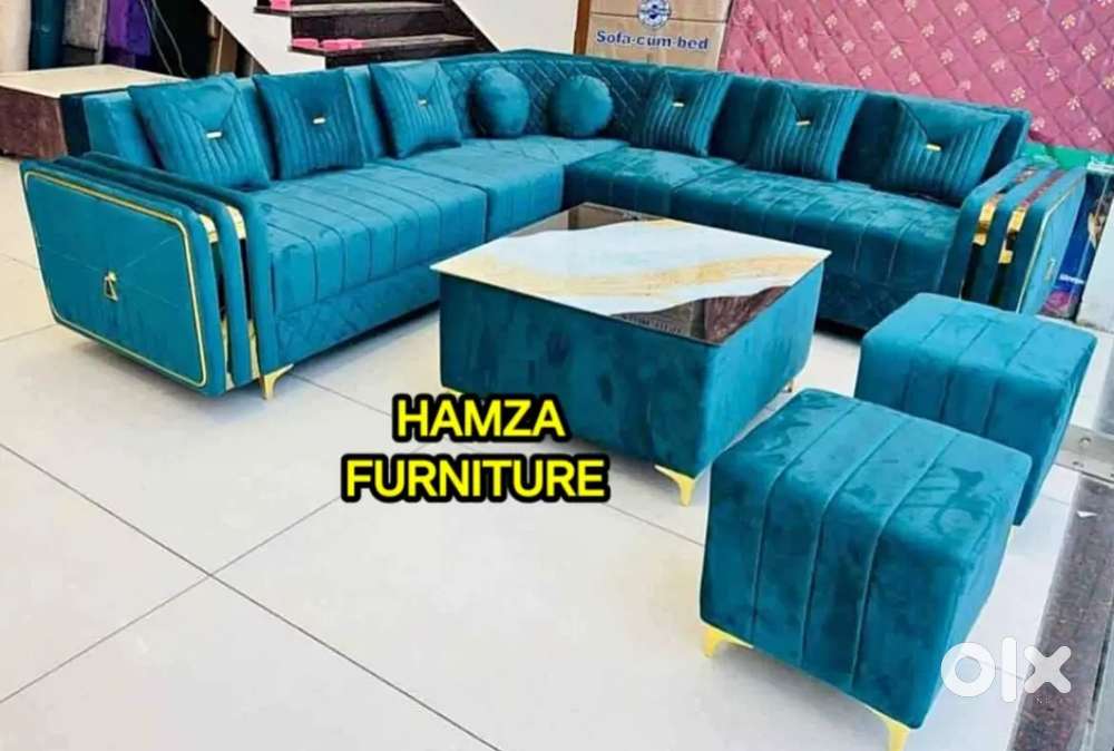 HAMZA FURNITURE L SHAPE SOFA SET WITH CENTER TABLE +2 PUFFY - Sofa ...