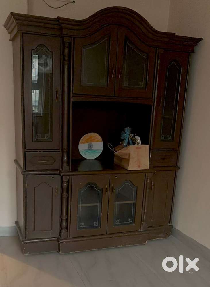 Wooden Showcase Cabinet with Glass Doors – Classic & Spacious Design ...