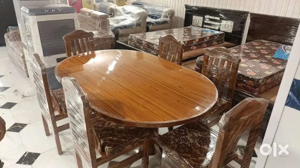 6 seater dining table set in light teak polish only available in STARF ...