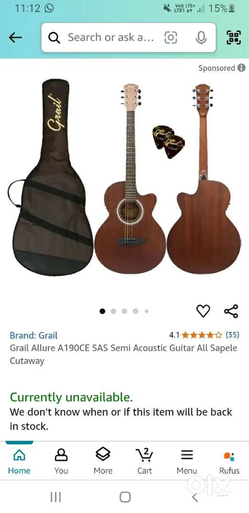 Grail Allure A190CE SAS Semi Acoustic Guitar - Musical Instruments ...