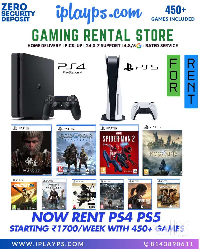 RENT PS4 PS5 Xbox One S Series S For Rent with 450+ Games in Hyderabad ...