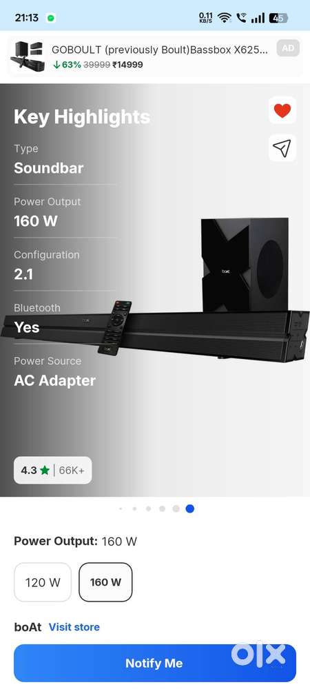 2.1 channel Boat Avante 2000 160w speaker with woofer - TVs, Video ...